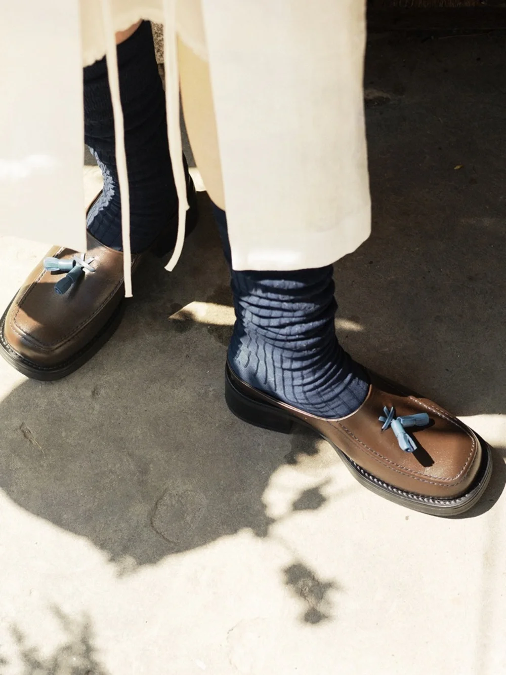 Ikos | Shoes | Brown Leather Tassel Mules Loafers With Blue Accent ...